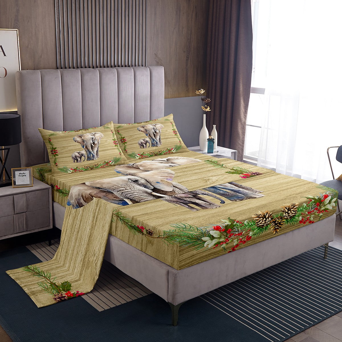 Erosebridal Elephant King Bed Sheets Set,Wild Animals Sheets Rustic ...
