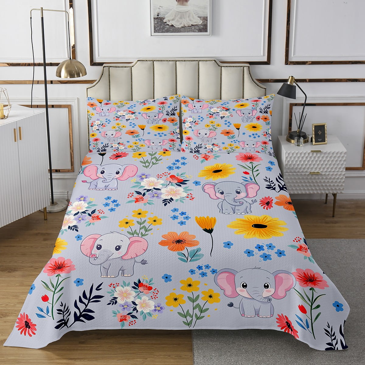 YST Elephant Quilt Set Cute Elephants Bedspread Set Twin Size For Girls ...