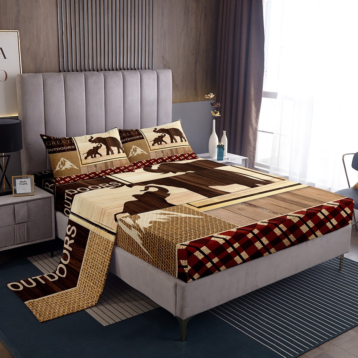 Elephant Sheet Set Wild Animals Woodland Decor Twin Bed Sheets Set ,Red ...