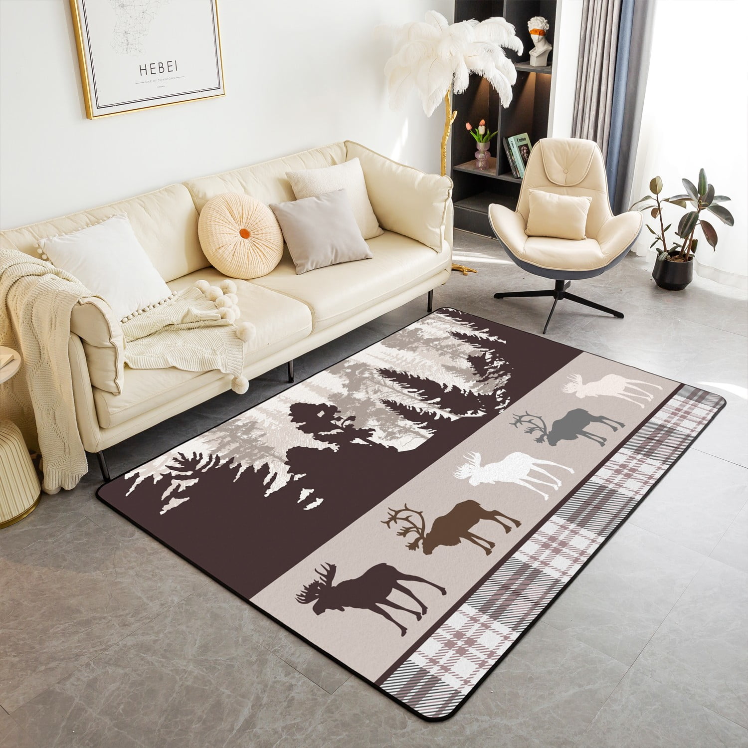 Erosebridal Elk Deer Area Rug 5x7 Checkered Buffalo Plaid Rug,Christmas ...