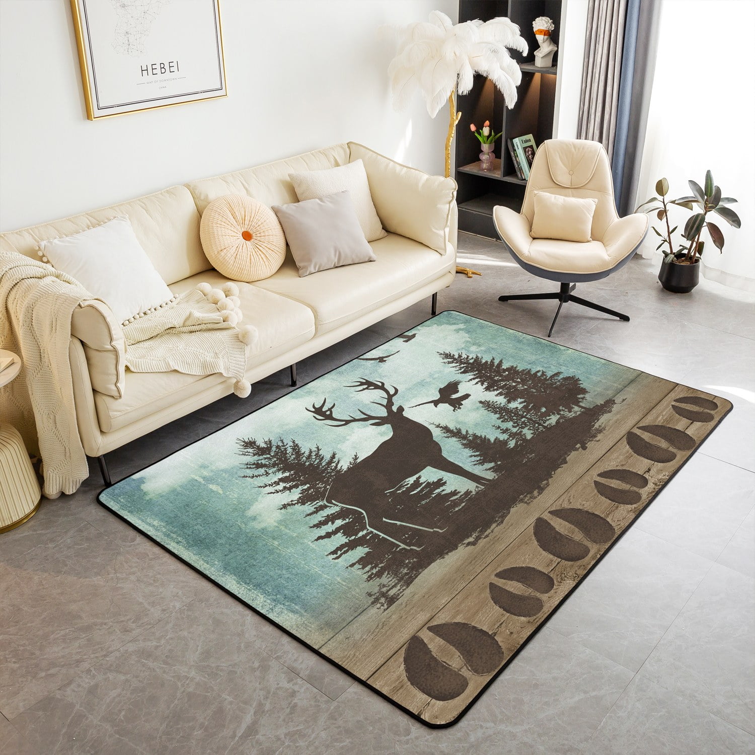 Erosebridal Elk Deer Area Rug 5x7 Rustic Pine Trees Rug ,Woodland ...