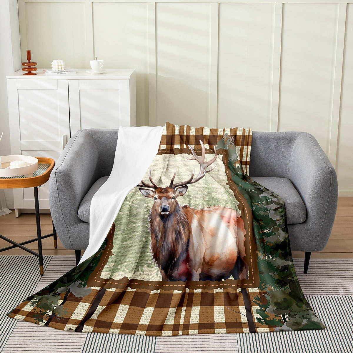 Elk Deer Blanket ,Woodland Decor Reindeer Fleece Blanket Wild Animals ...