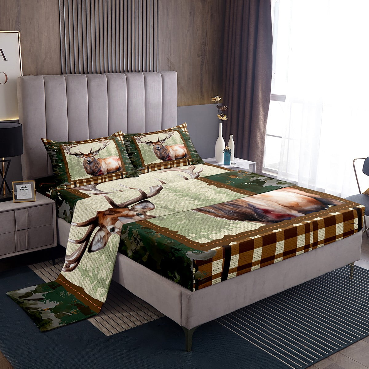Elk Deer King Bed Sheets Set ,Woodland Decor Reindeer Sheets Wild ...