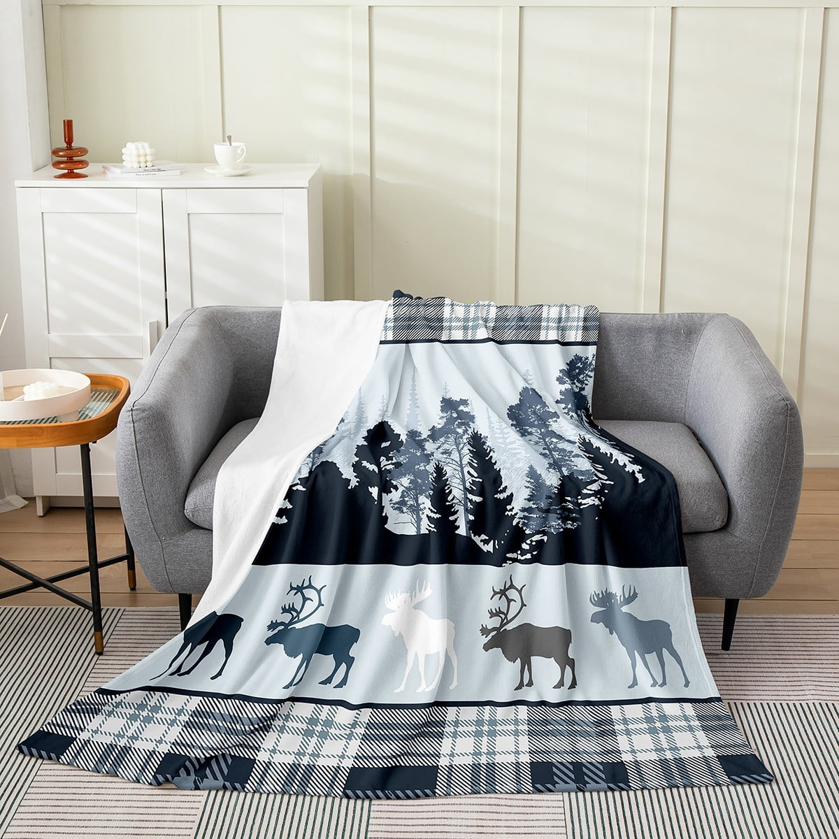YST Elk Deer Throw Blanket 40x50 Inch Blue Checkered Buffalo Plaid ...