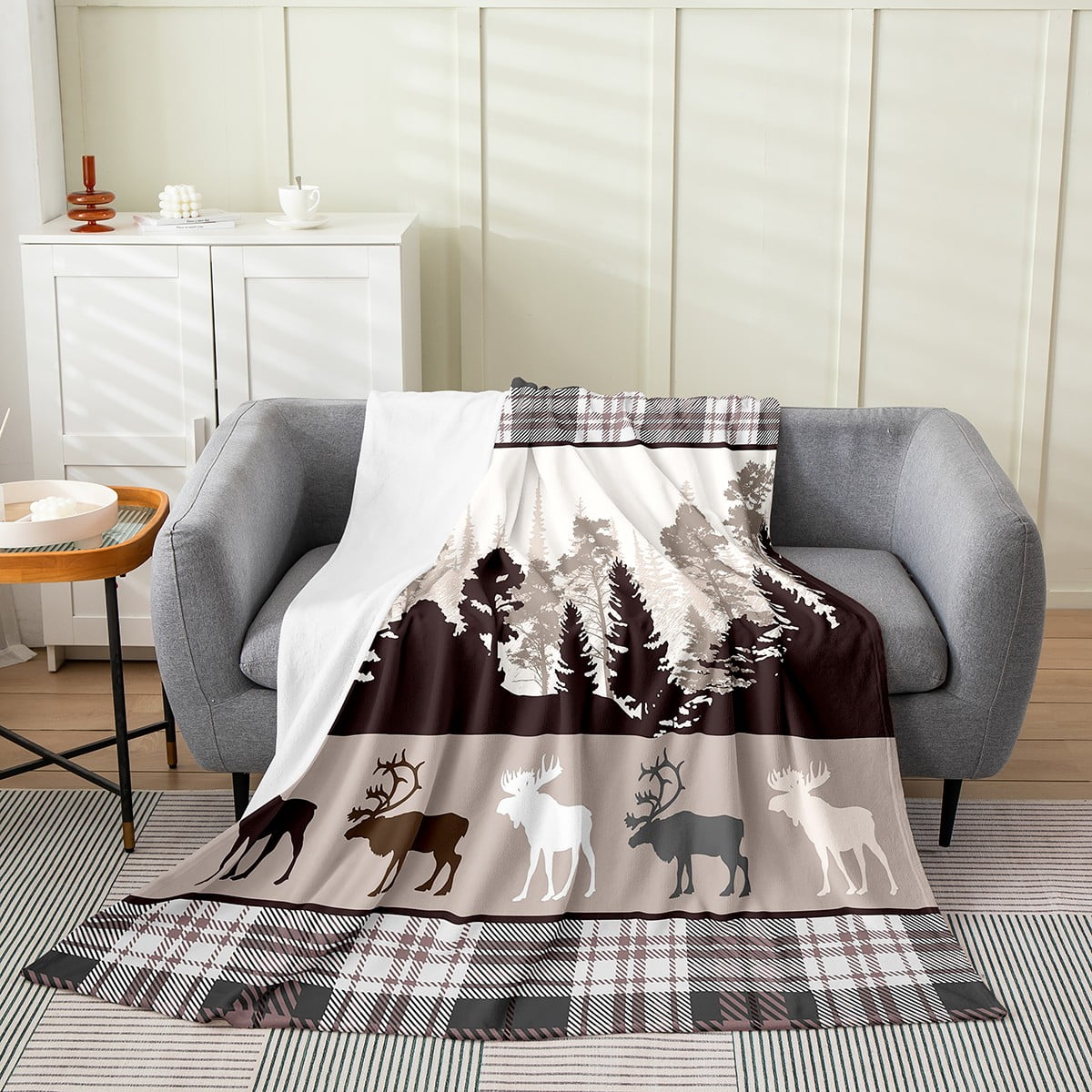 YST Elk Deer Throw Blanket 40x50 Inch Checkered Buffalo Plaid Blanket ...