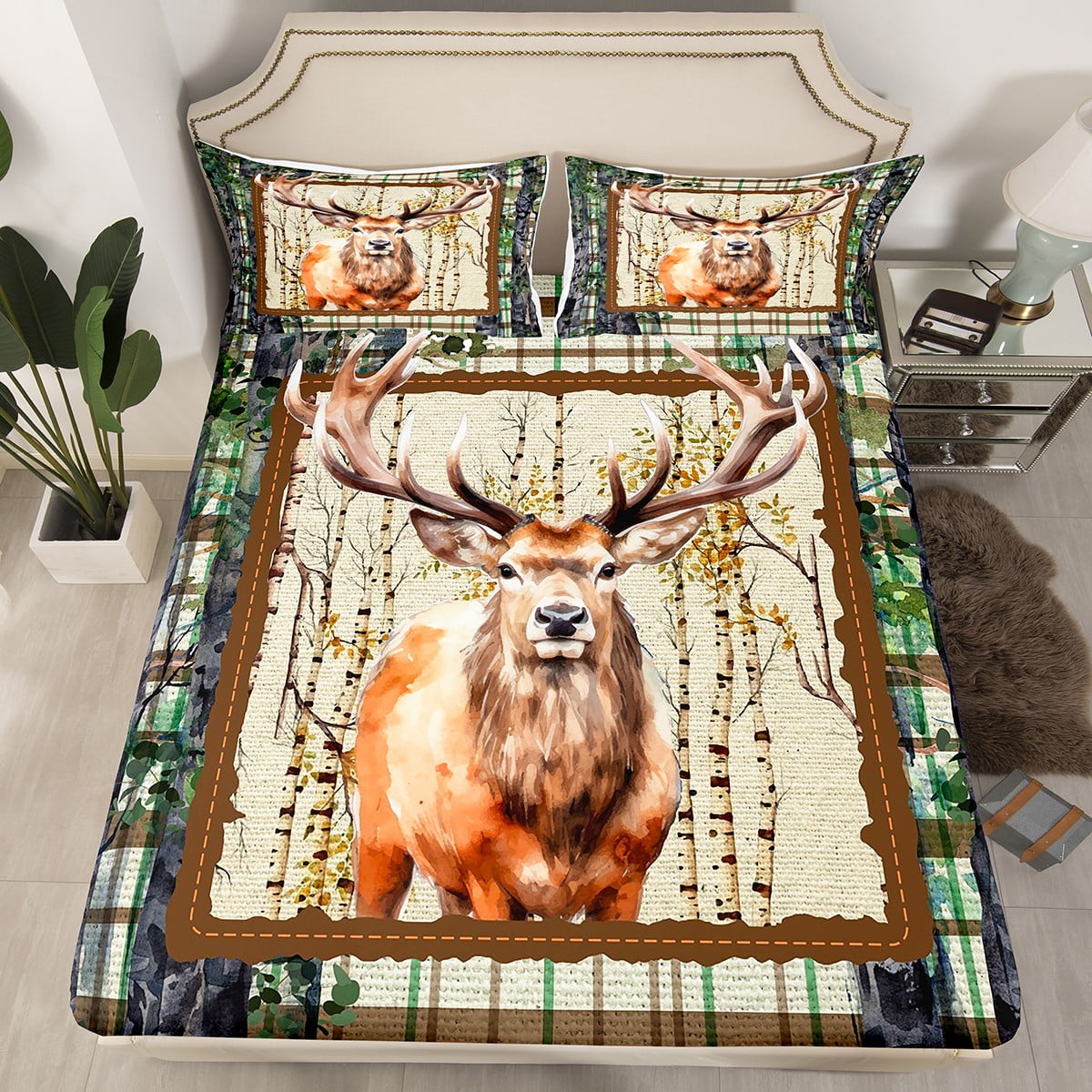 Elk Deer Twin Bed Sheets ,Woodland Decor Reindeer Sheets Wild Animals ...