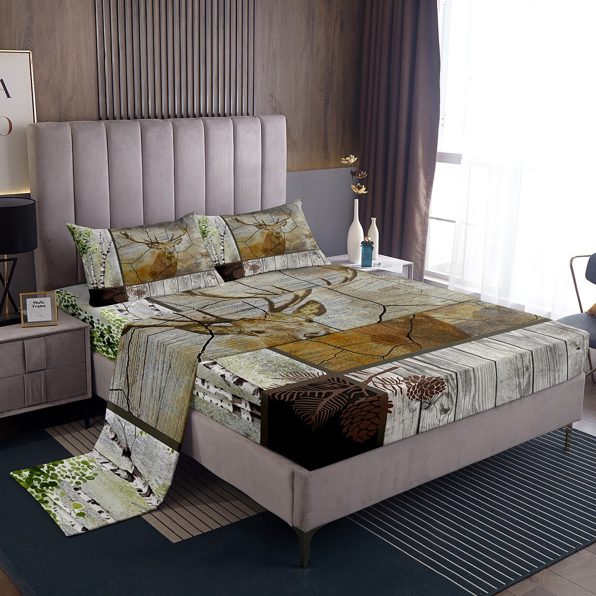 Elk Deer Twin Bed Sheets Set ,Woodland Animals Sheets Xmas Moose ...