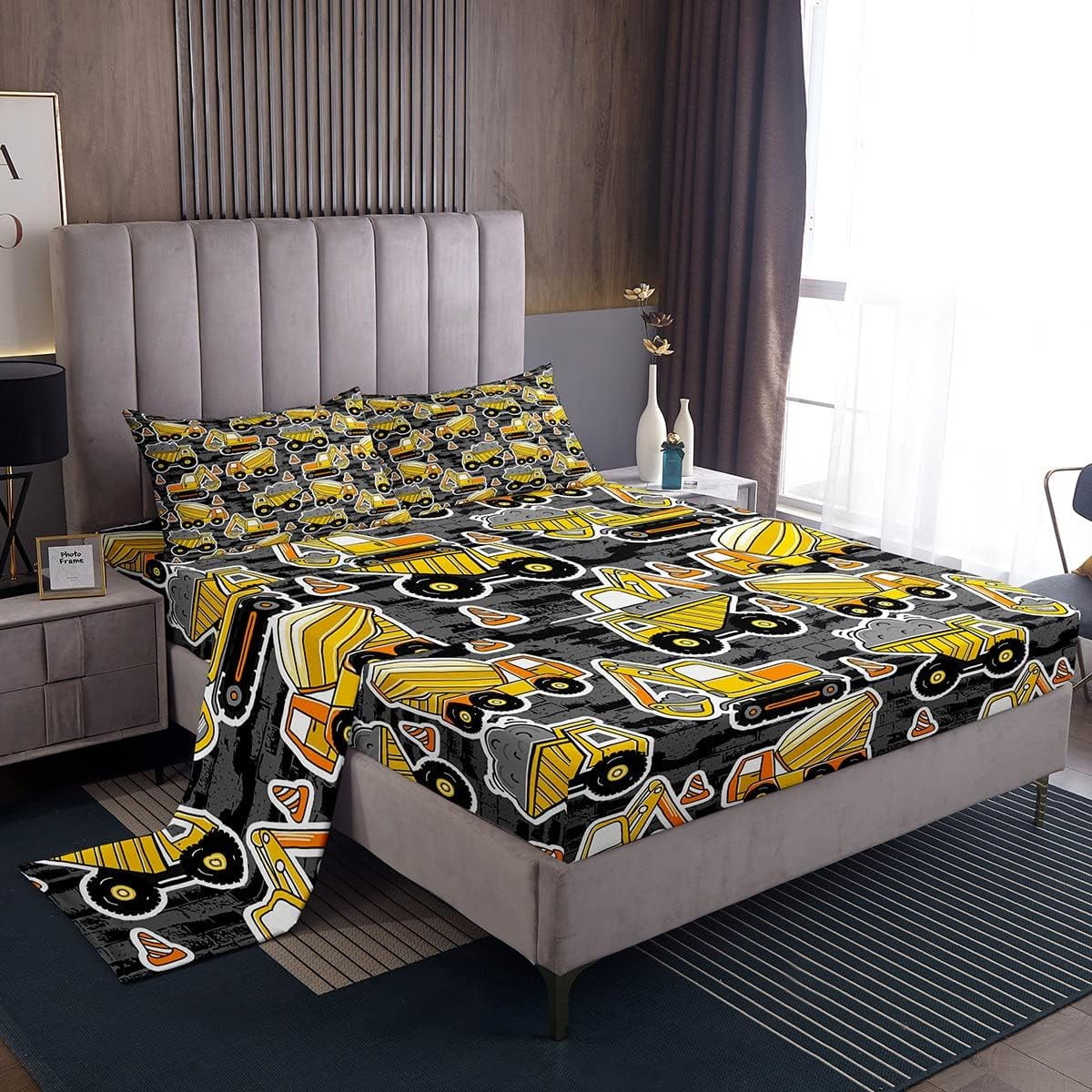 Excavator Bed Sheets Queen Concrete Truck Pattern Sheet Set Teens ...