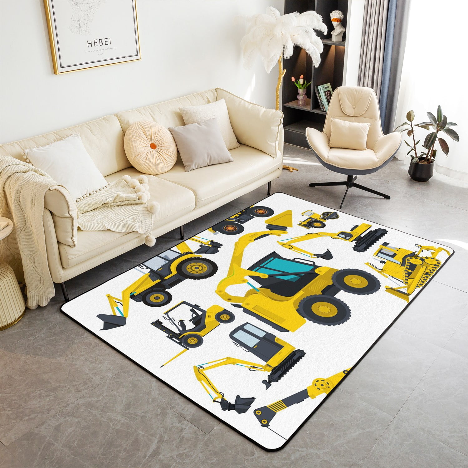 Erosebridal Excavator Carpet 3x5 for Bedside, Yellow Tractor Area Rug ...