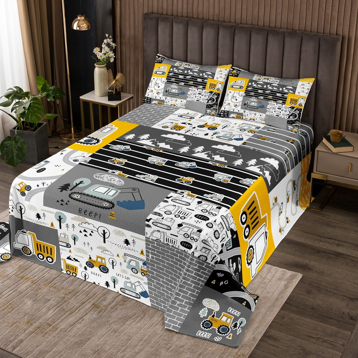 Excavator Quilt Set Construction Vehicles Bedspread Set Equipment ...