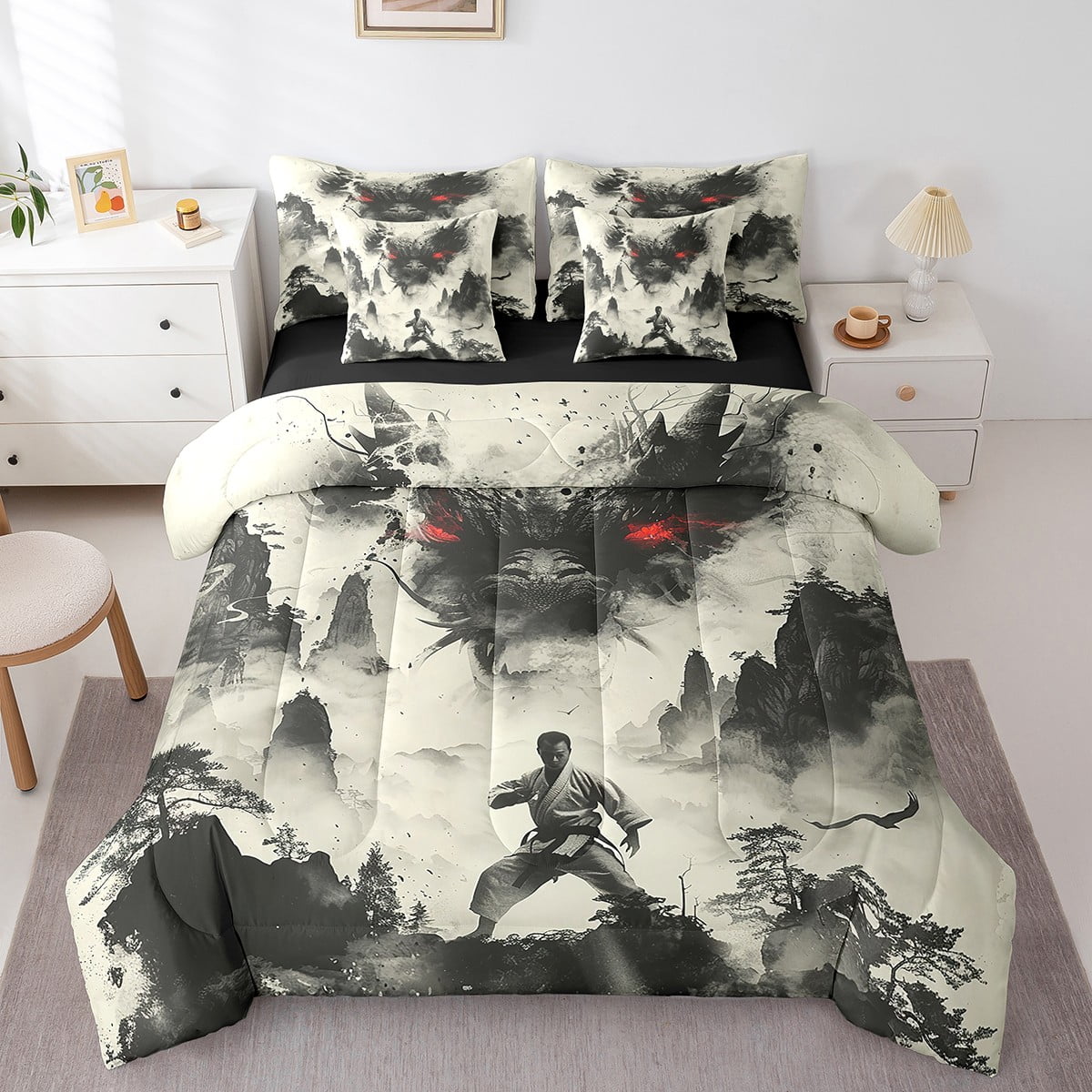 Exotic Ink Painting Dragon 7 Piece Bed In A Bag Chinese Samurai ...