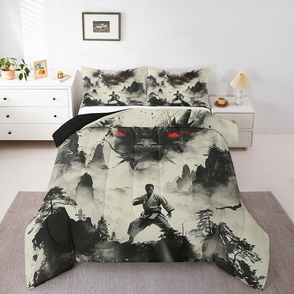 YST Exotic Ink Painting Dragon Bedding Comforter Sets Chinese Samurai ...