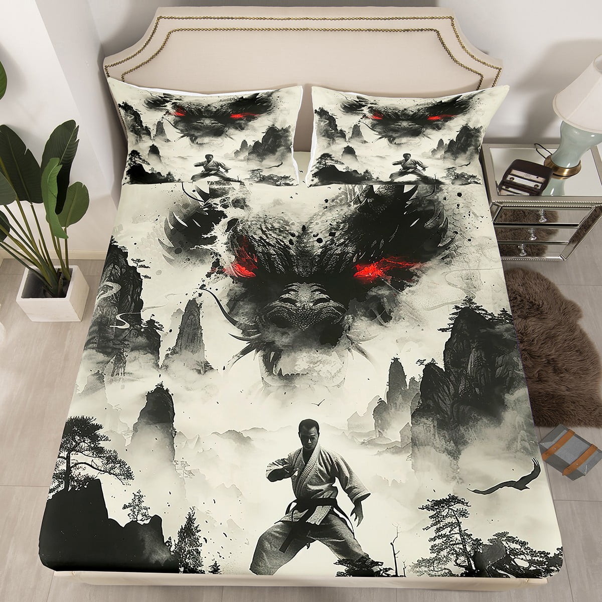 YST Exotic Ink Painting Dragon Bedding Sheets Chinese Samurai Boys ...