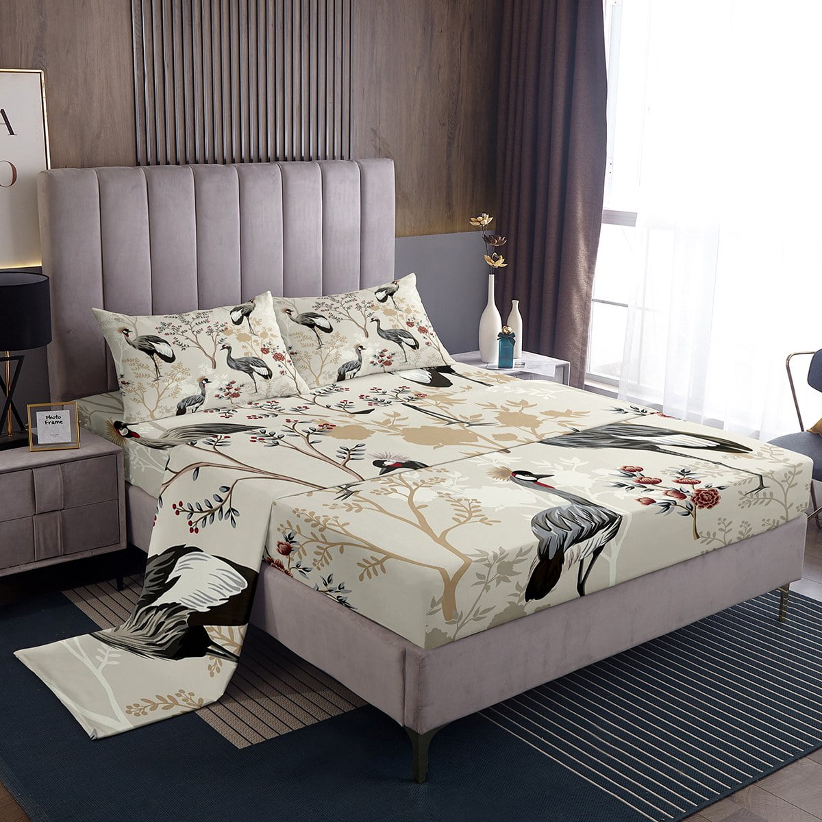 YST Exotic Oriental Bed Sheets Set Chic Bird King Size Sheet Sets, Red ...