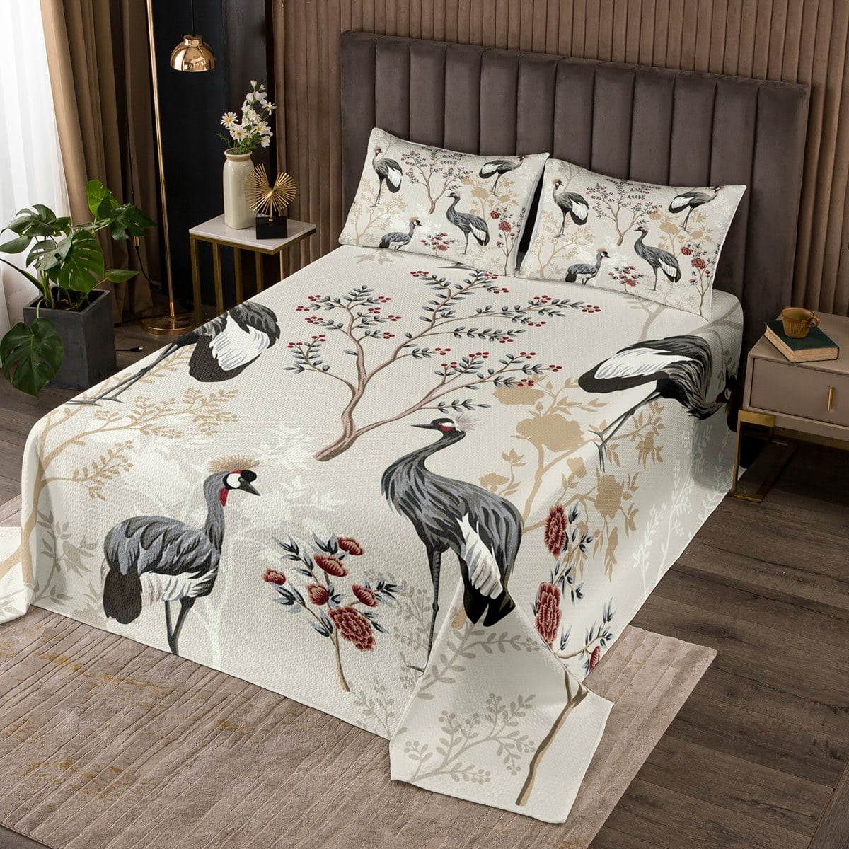 YST Exotic Oriental Coverlet Twin Size Chic Bird Bedding Set, Red Rose ...