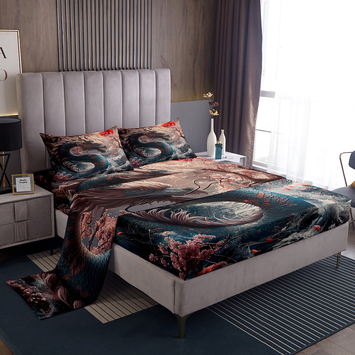 Exotic Oriental Dragon Bedding Sheets Full Japanese Style Bed Sheets ...