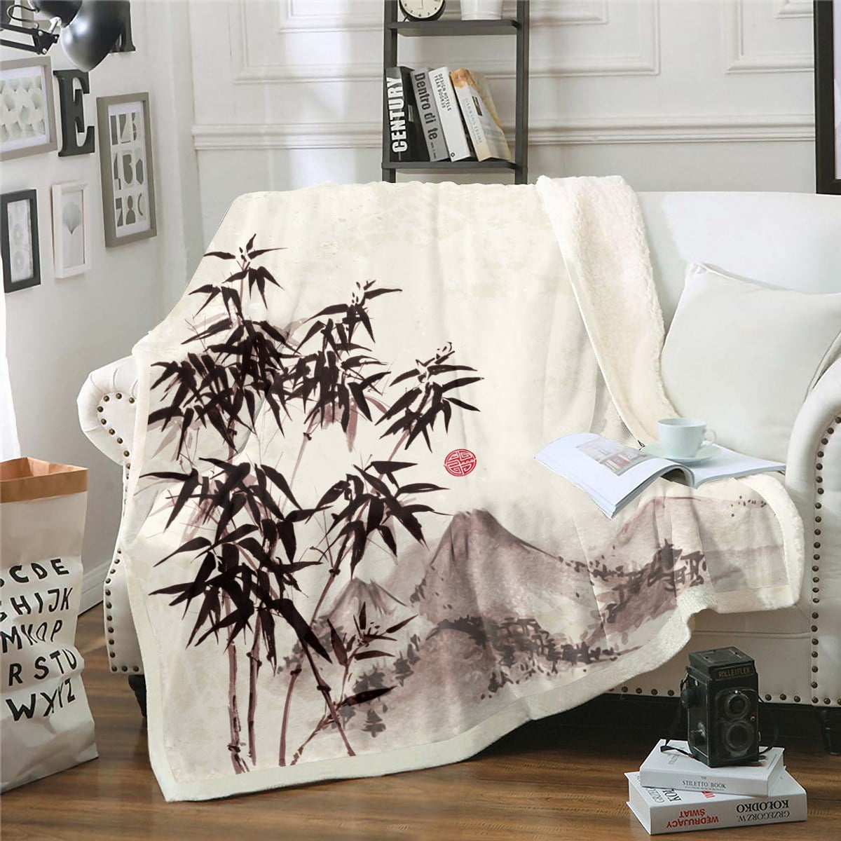 Exotic Oriental Sherpa Blanket Japanese-Style Blanket, Mount Fuji Throw ...