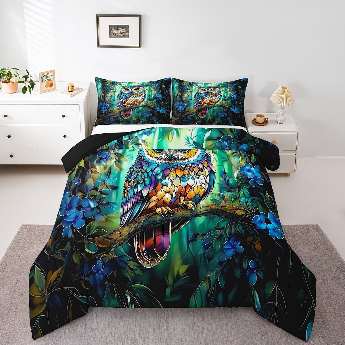 Exotic Owl Comforter Set,Animal Pattern Bedding Set Jungle Wildlife ...