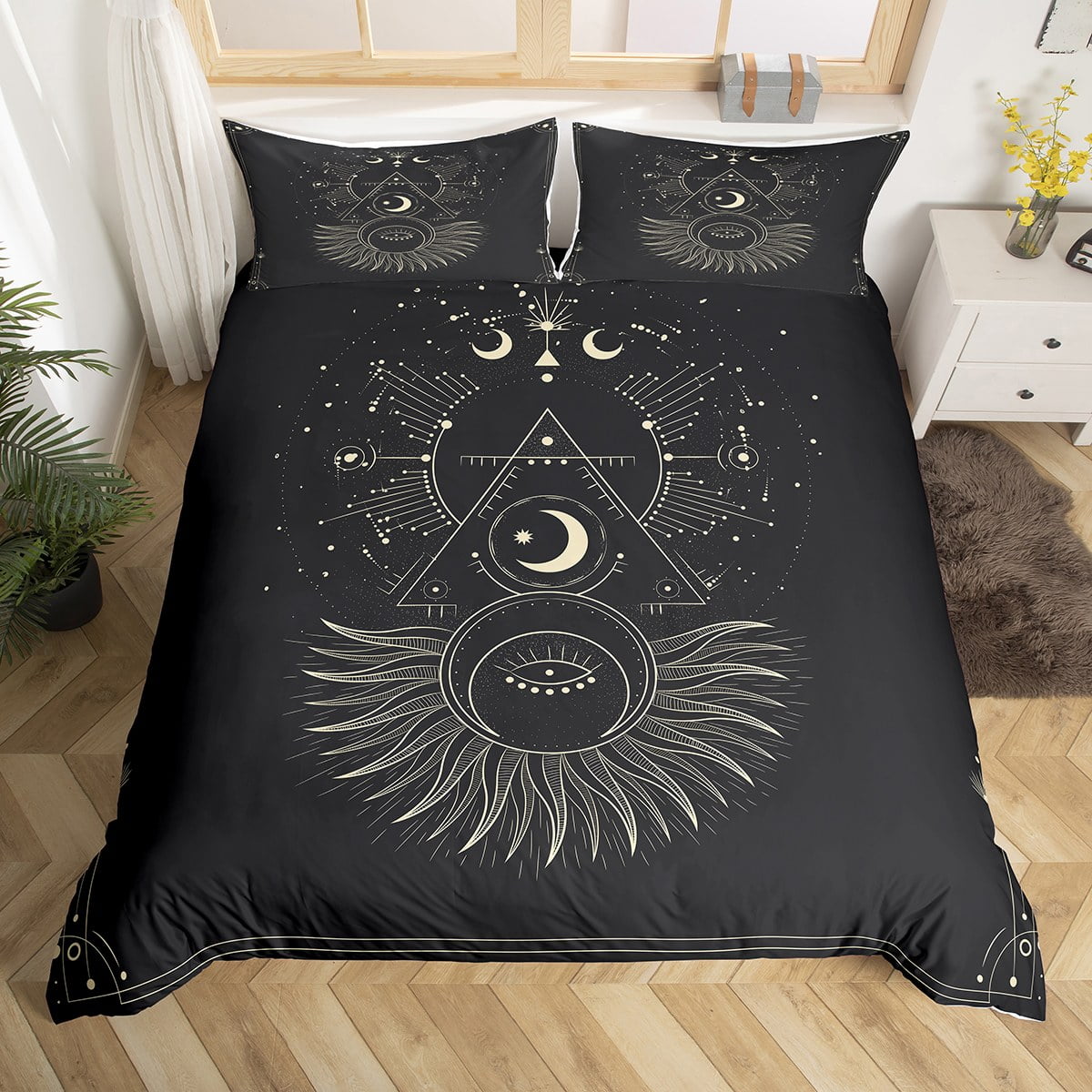 Erosebridal Exotic Sun Moon Duvet Cover, Starry Sky Comforter Cover ...