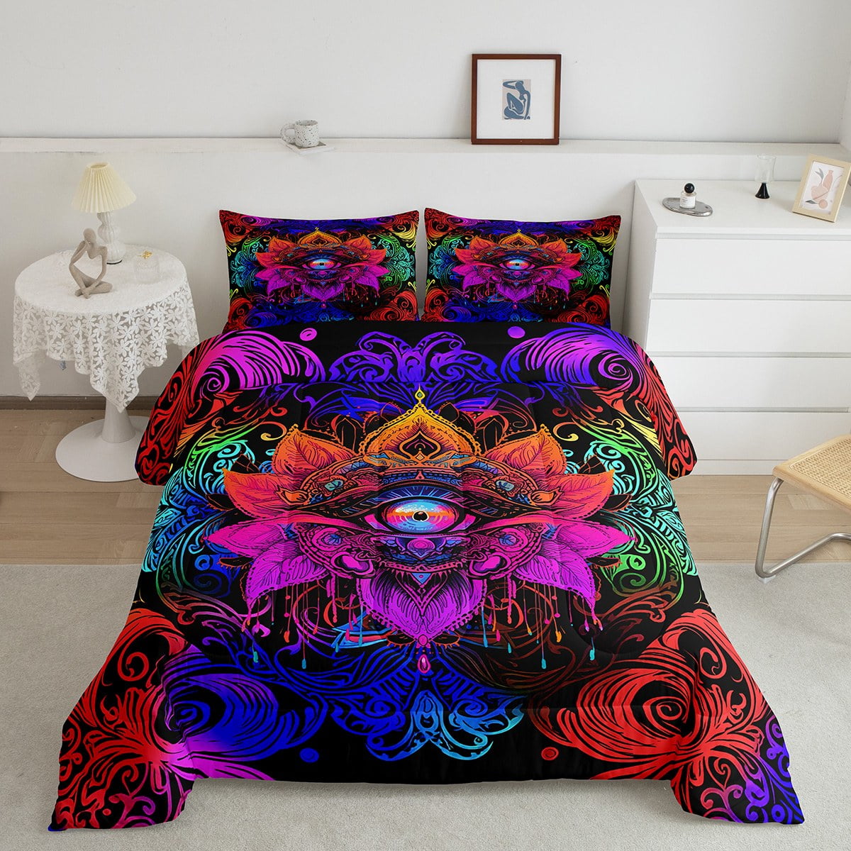 YST Exotic Tribal Bedding Set Full Hippie Lotus Comforter Set, Gradiet ...