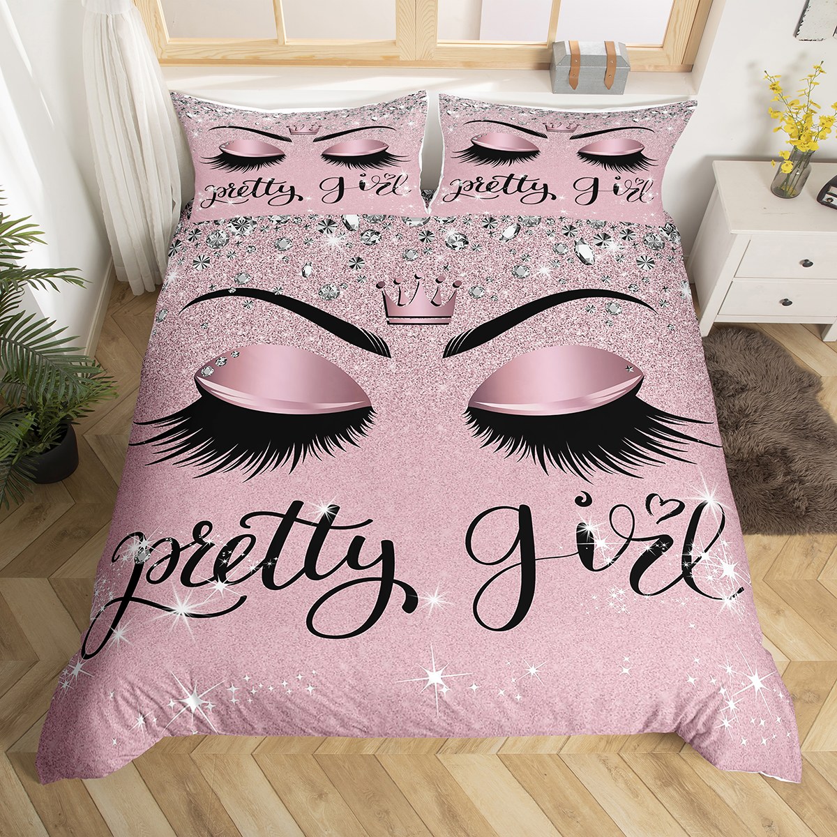 Erosebridal Eyelash Duvet Cover Full,Stylish Pink Ombre Sparkles ...