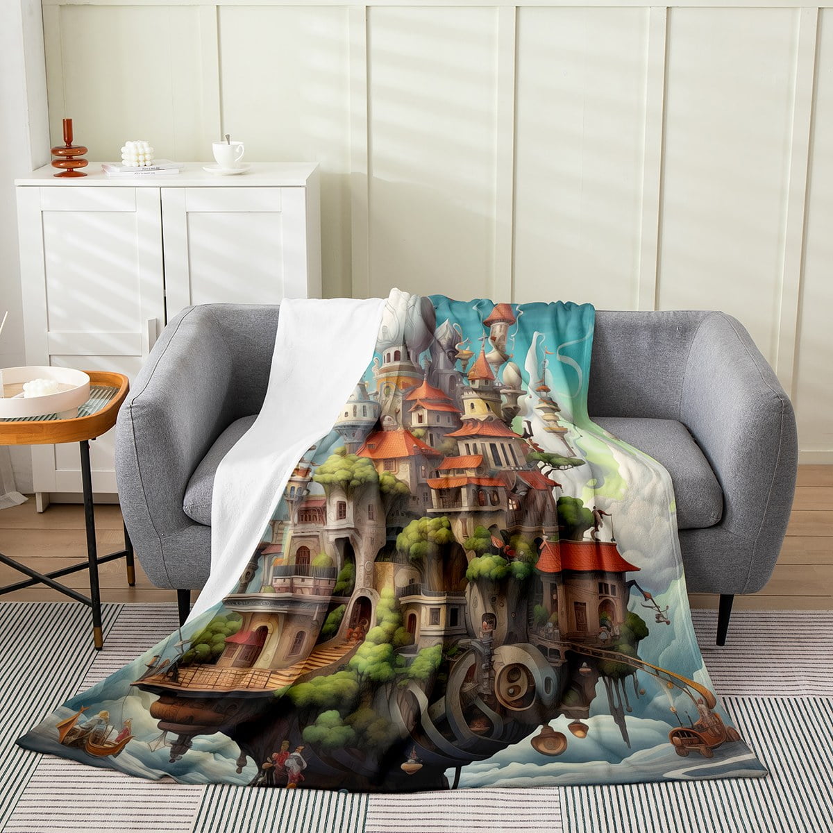 YST Fairy Tale Castle Blanket Queen 90x90 Inch,3D Print Cartoon Town Throw Blanket for Kids Boys ...