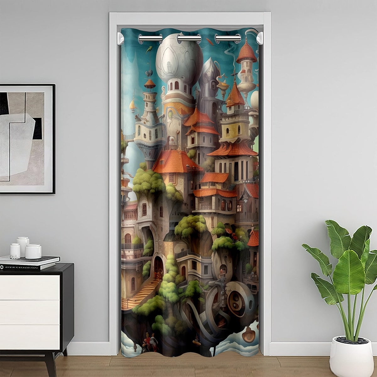 Fairy Tale Castle Door Curtain For Doorway Privacy 59"W X 80"L,3D Print ...