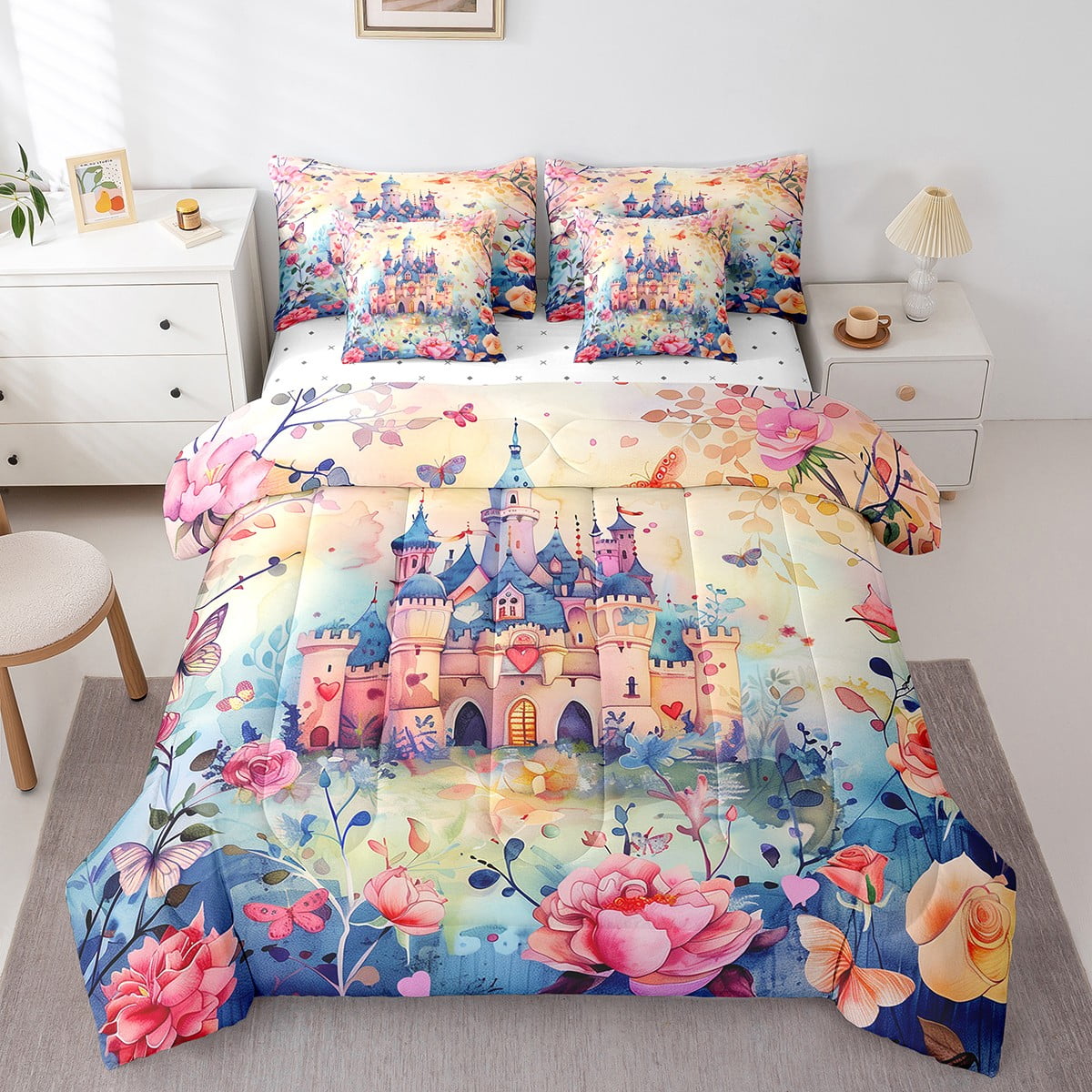 YST Fairy Tales Bed in a Bag 7-Piece for Kids Girls Dreamy Castle ...