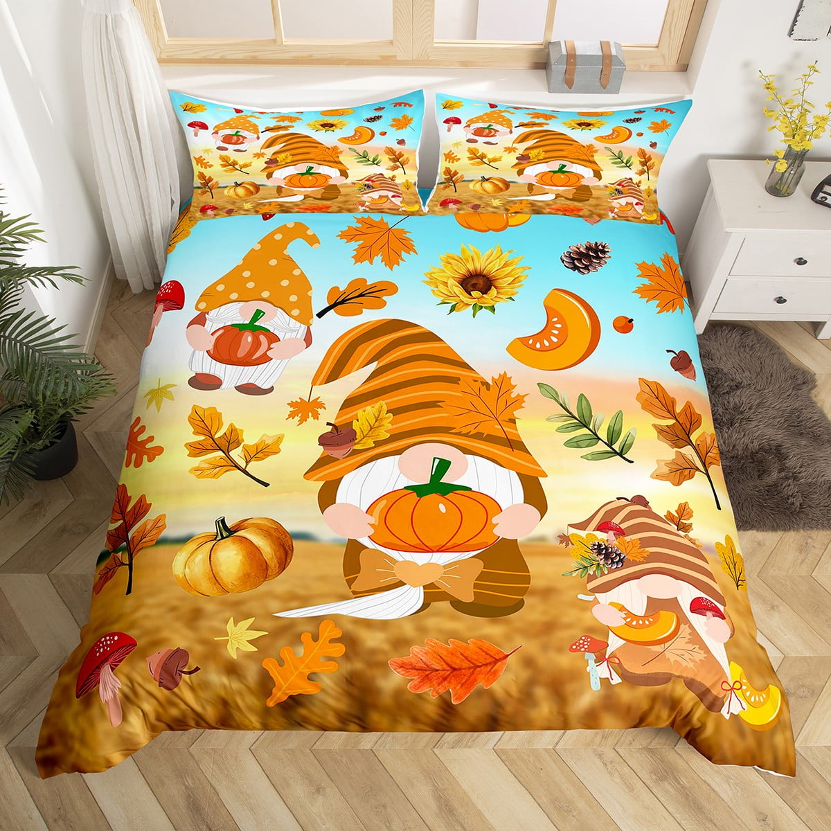 YST Fall Autumn Duvet Cover Twin Size Maple Leaf Pumpkin Decor Bedding ...