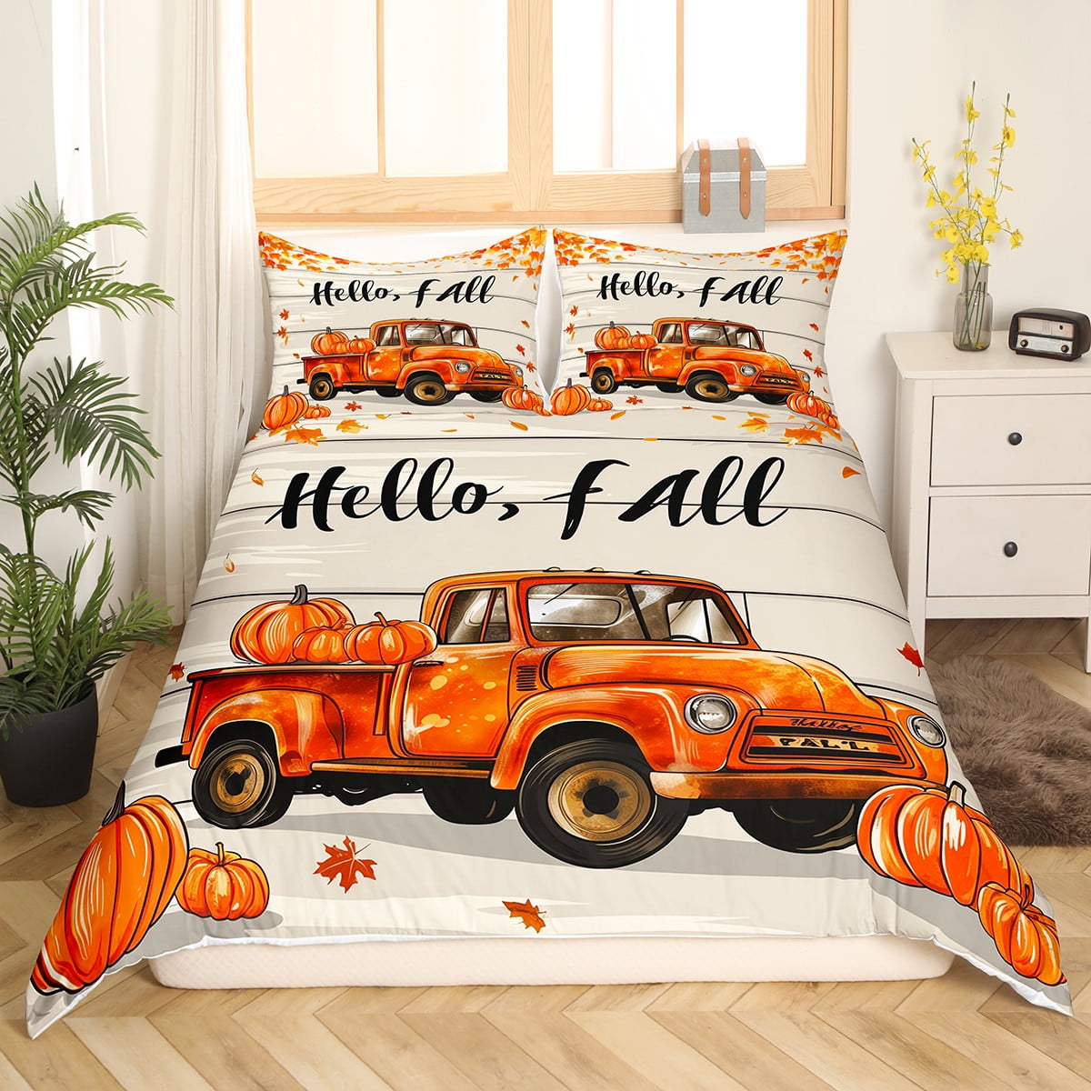 Fall Autumn Comforter Set,Pumpkin Truck Quilt Set Thanksgiving Day ...