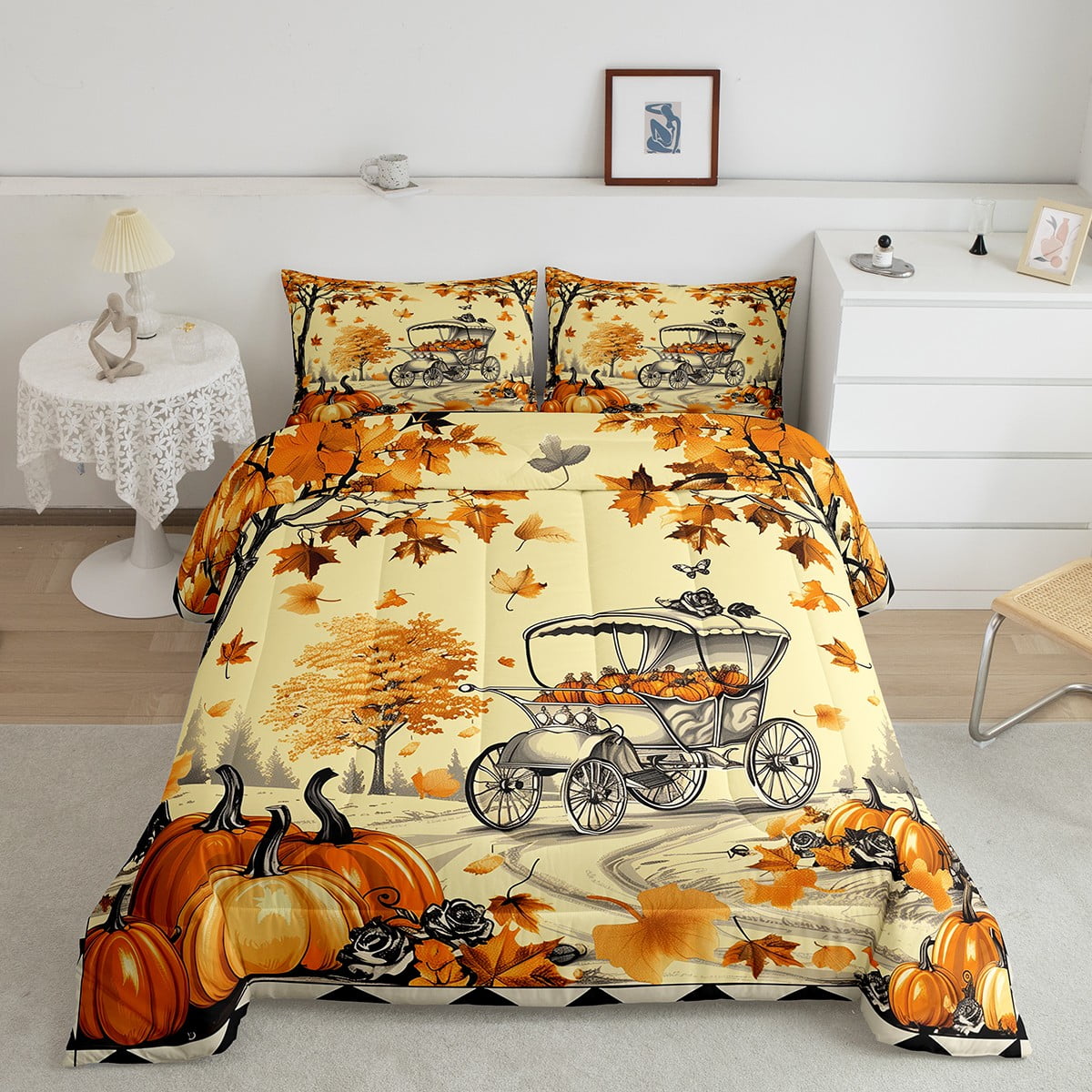 YST Fall Decor Bedding King Size Autumn Pumpkin Comforter Set, Harvest ...