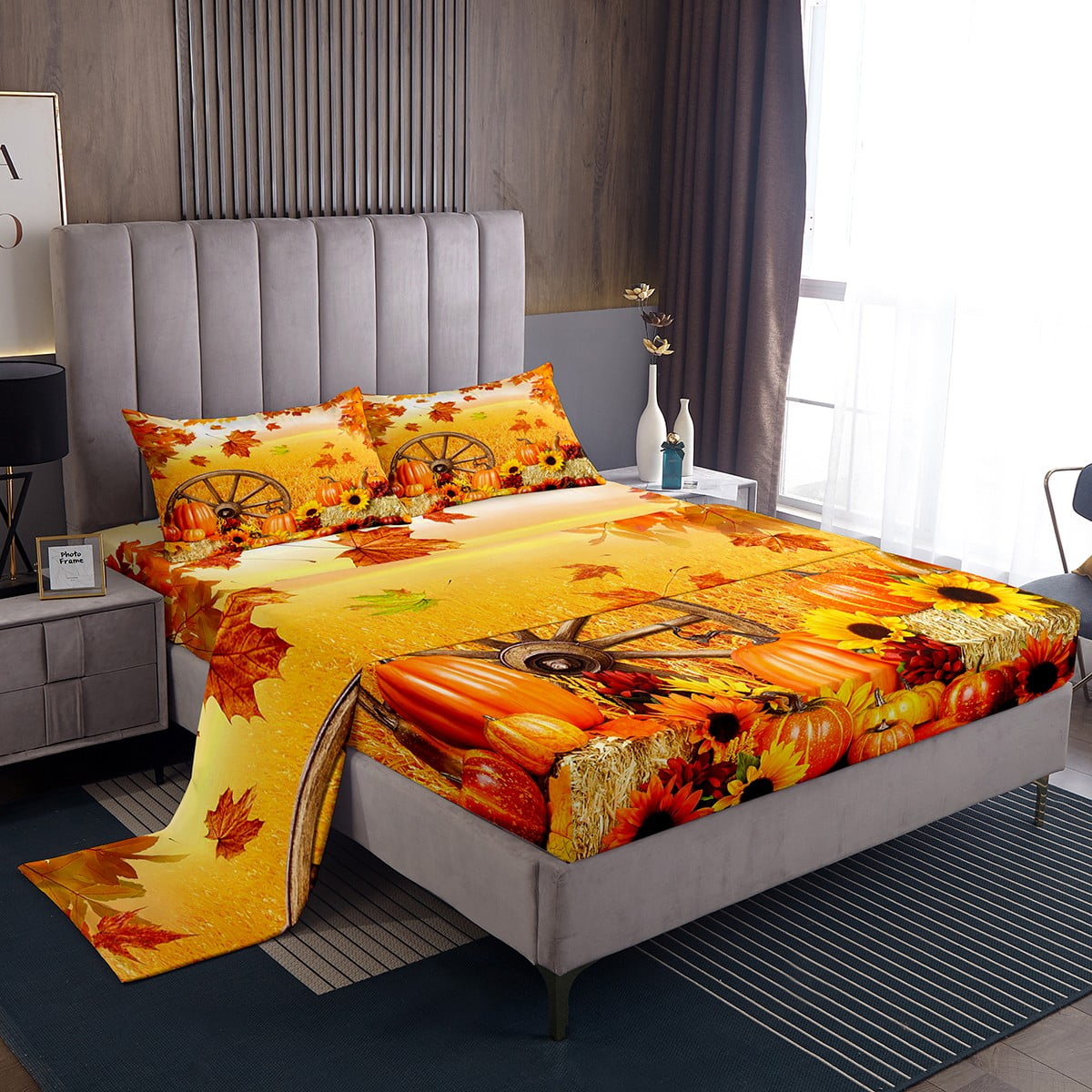 YST Fall Decor Comforter Set Full Size Autumn Harvest Themed Sheet Set for Boys Girls Women ...