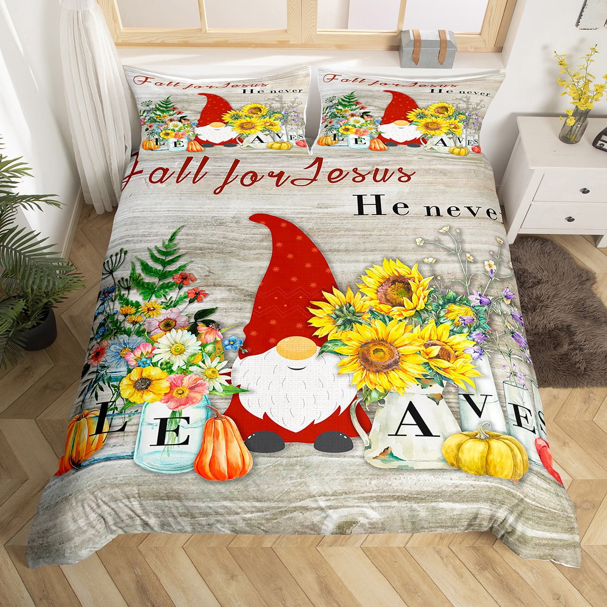 YST Fall Decor Duvet Cover for Girls Boys Pumpkin Sunflowers Bedding ...