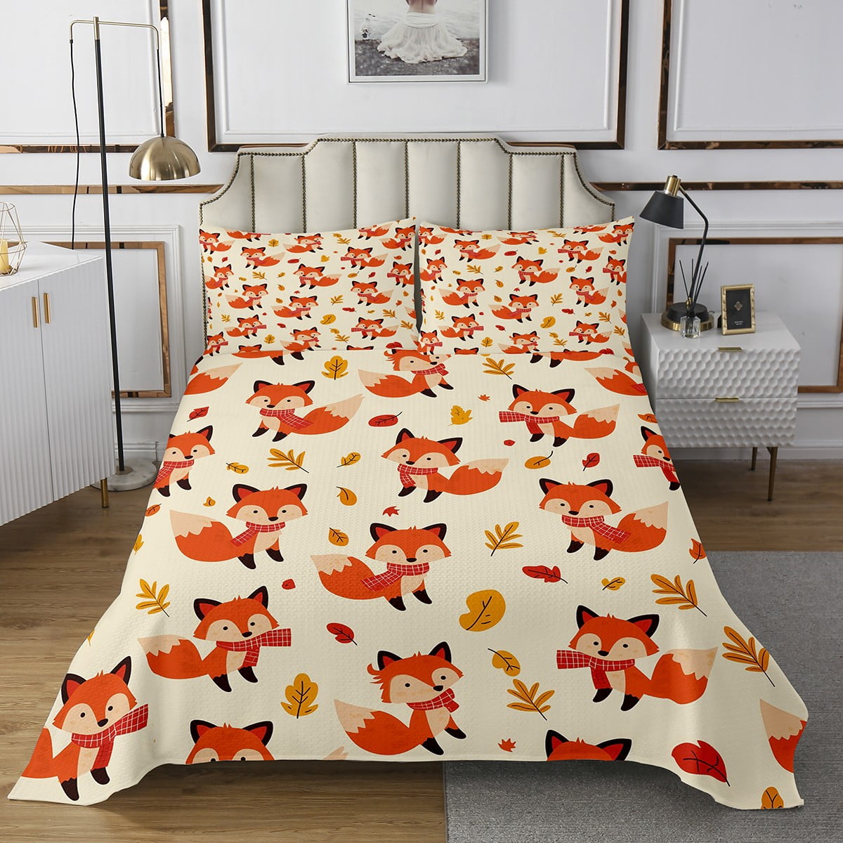 YST Fall Fox Quilt Set Twin Cute Cartoon Animal Bedspread Set For Kids ...