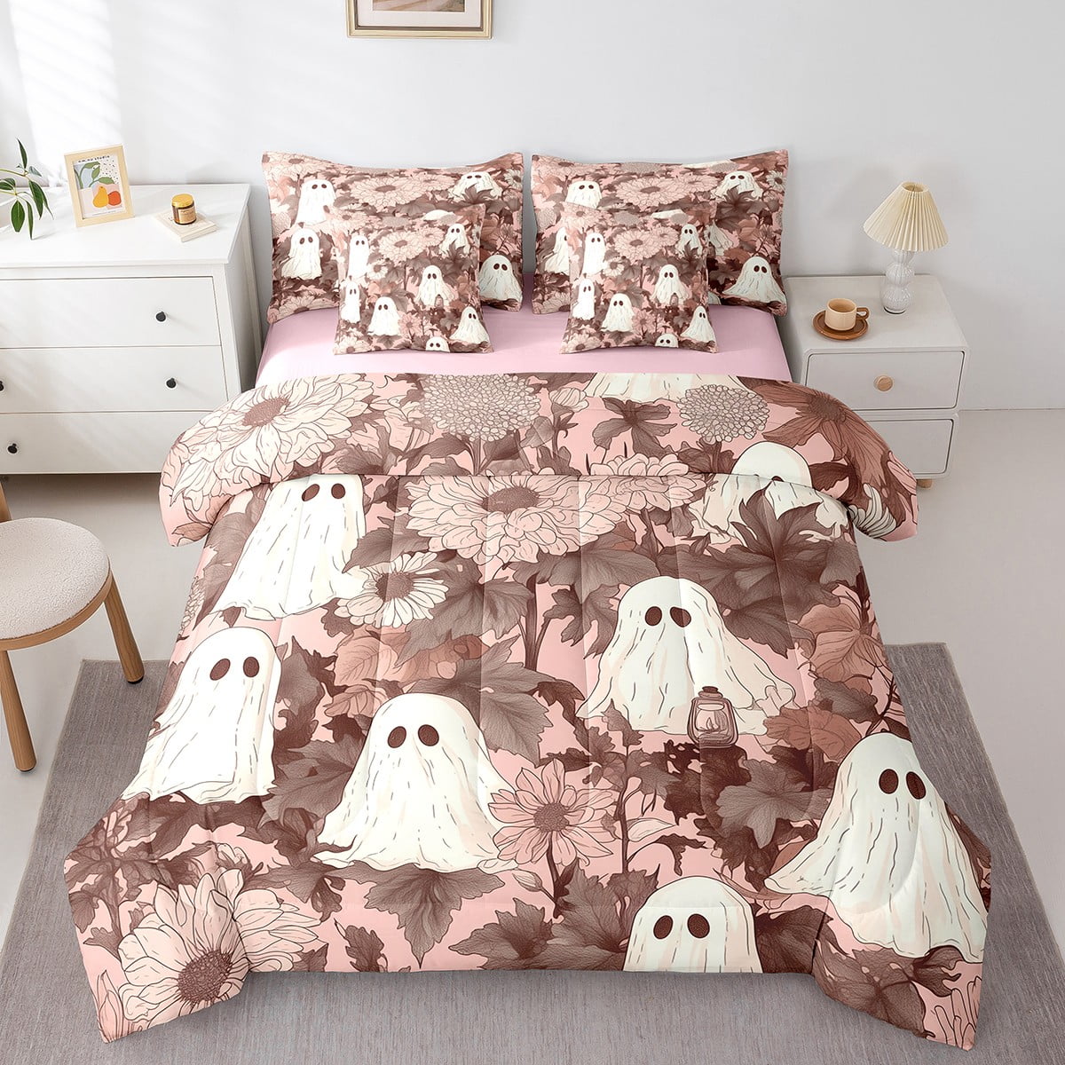 Fall Halloween Bedding Sets Queen Spooky Ghost Bed In A Bag With Sheets ...