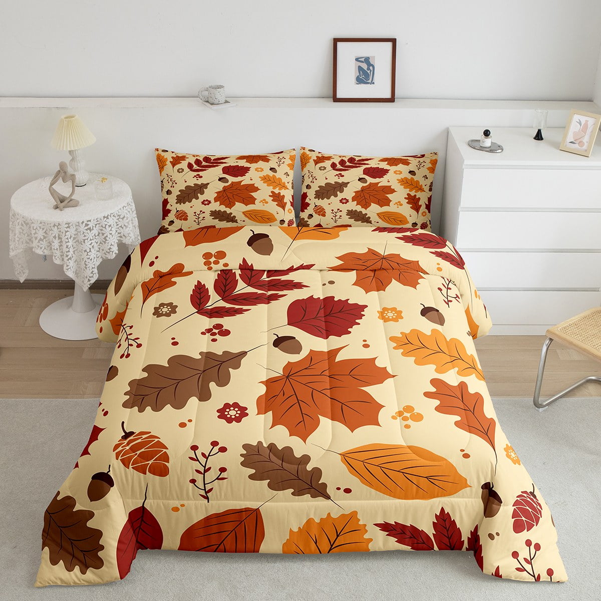 YST Fall Leaves Comforter Set Full, Autumn Maple Leaf Bedding Set for ...