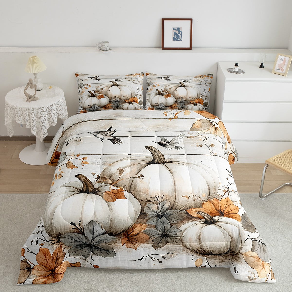 Fall Pumpkin Comforter Set King Rustic Halloween Bedding Set Farmhouse ...
