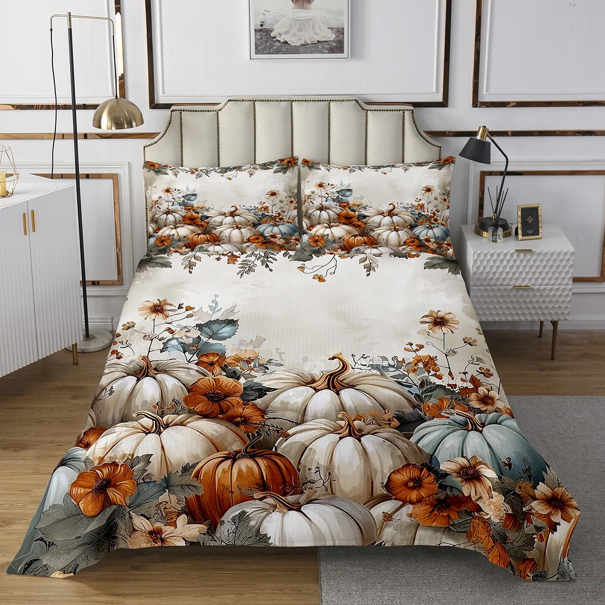 YST Fall Pumpkin Quilt Set For Adult, Autumn Harvest Coverlet Set Queen ...