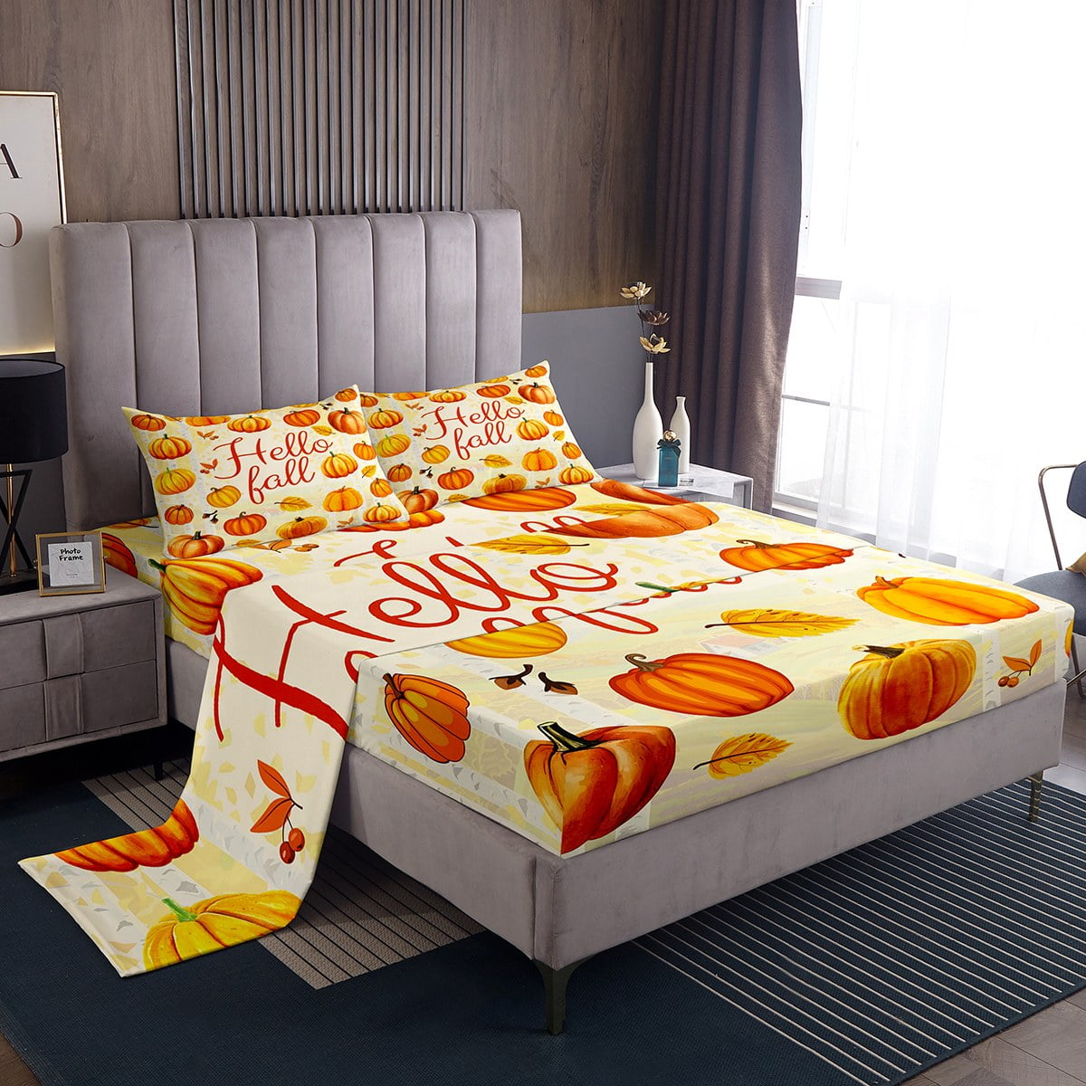 YST Fall Pumpkin Sheets Kids Autumn Harvest Bed Sheets Set for Girls Boys Thanksgiving Gift ...