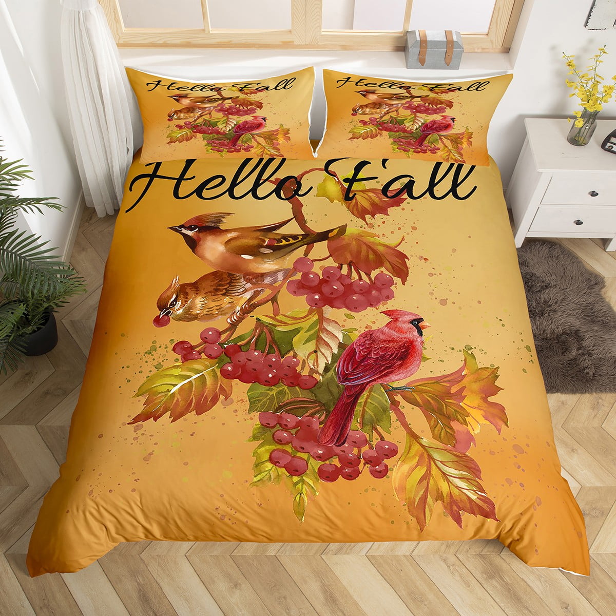 YST Fall Thanksgiving Bedding Sets For Home,Watercolor Cardinal Bird ...