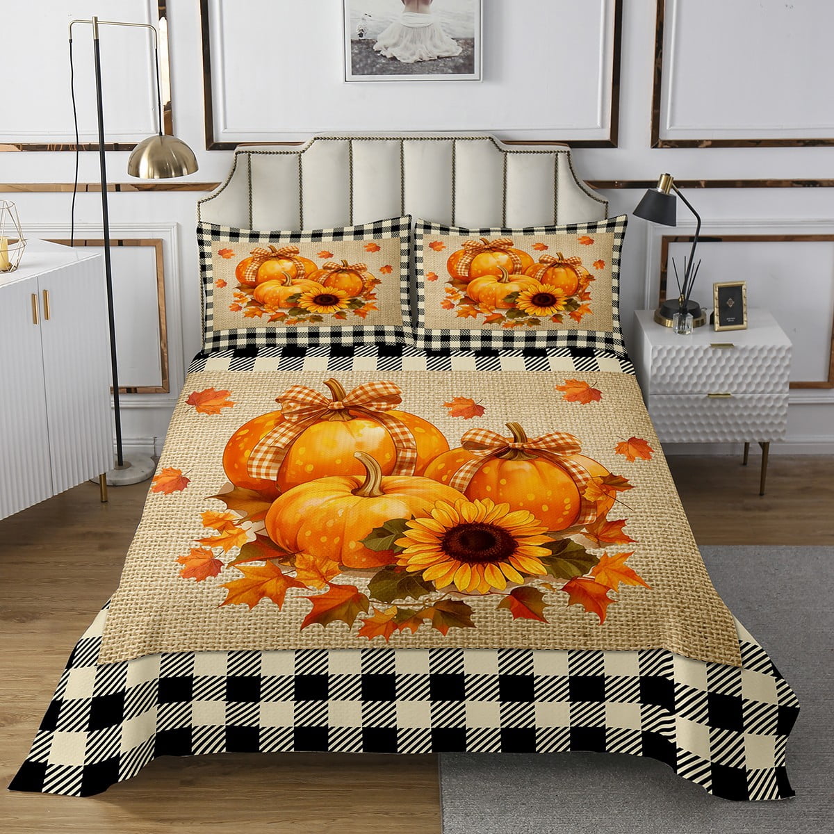 YST Fall Thanksgiving Harvest Bedspread Set Twin Farm Sunflower Pumpkin ...