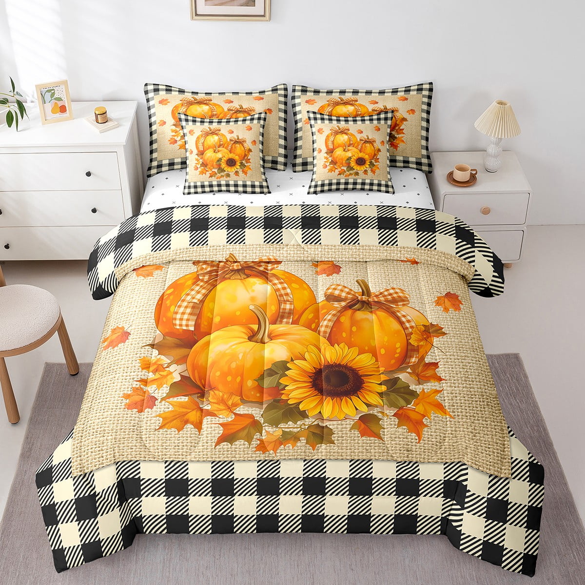 YST Fall Thanksgiving Harvest Full Comforter Set 7 Piece Farm Sunflower ...