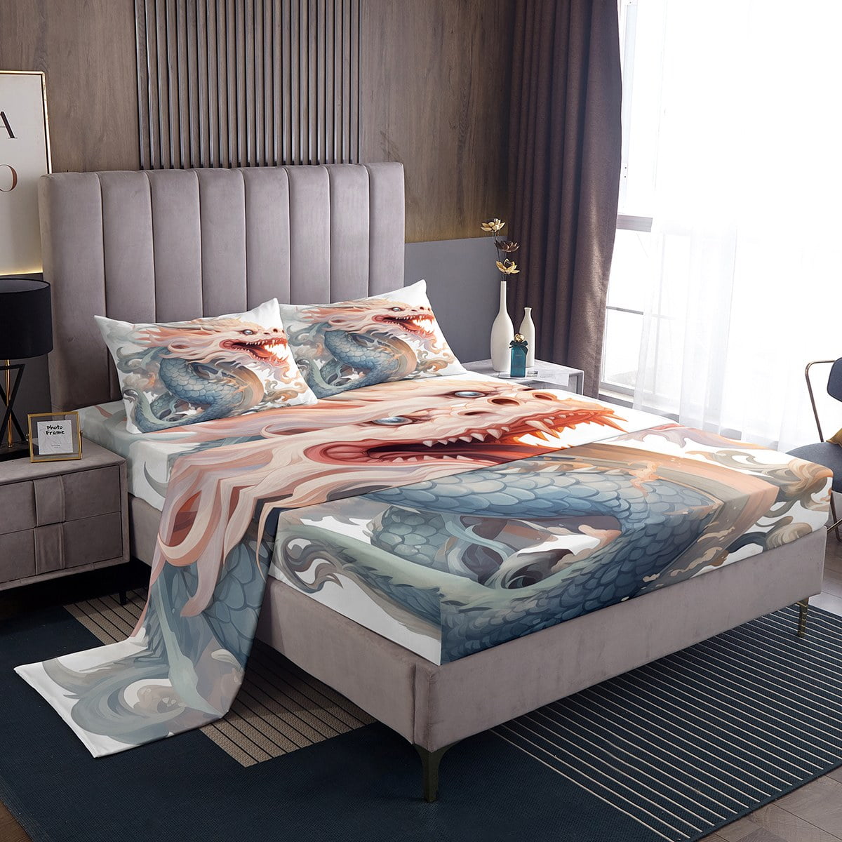 YST Fantasy Dragon Full Bed Sheets Set,Vintage Chinese Dragon Bedding ...