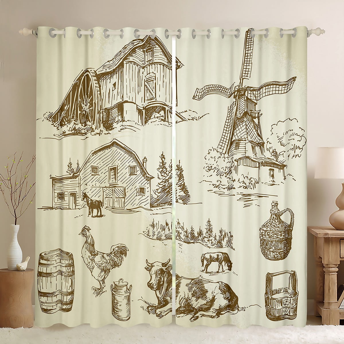 YST Farm Animal Curtains Rustic Farmhouse Curtains & Drapes, Horse ...
