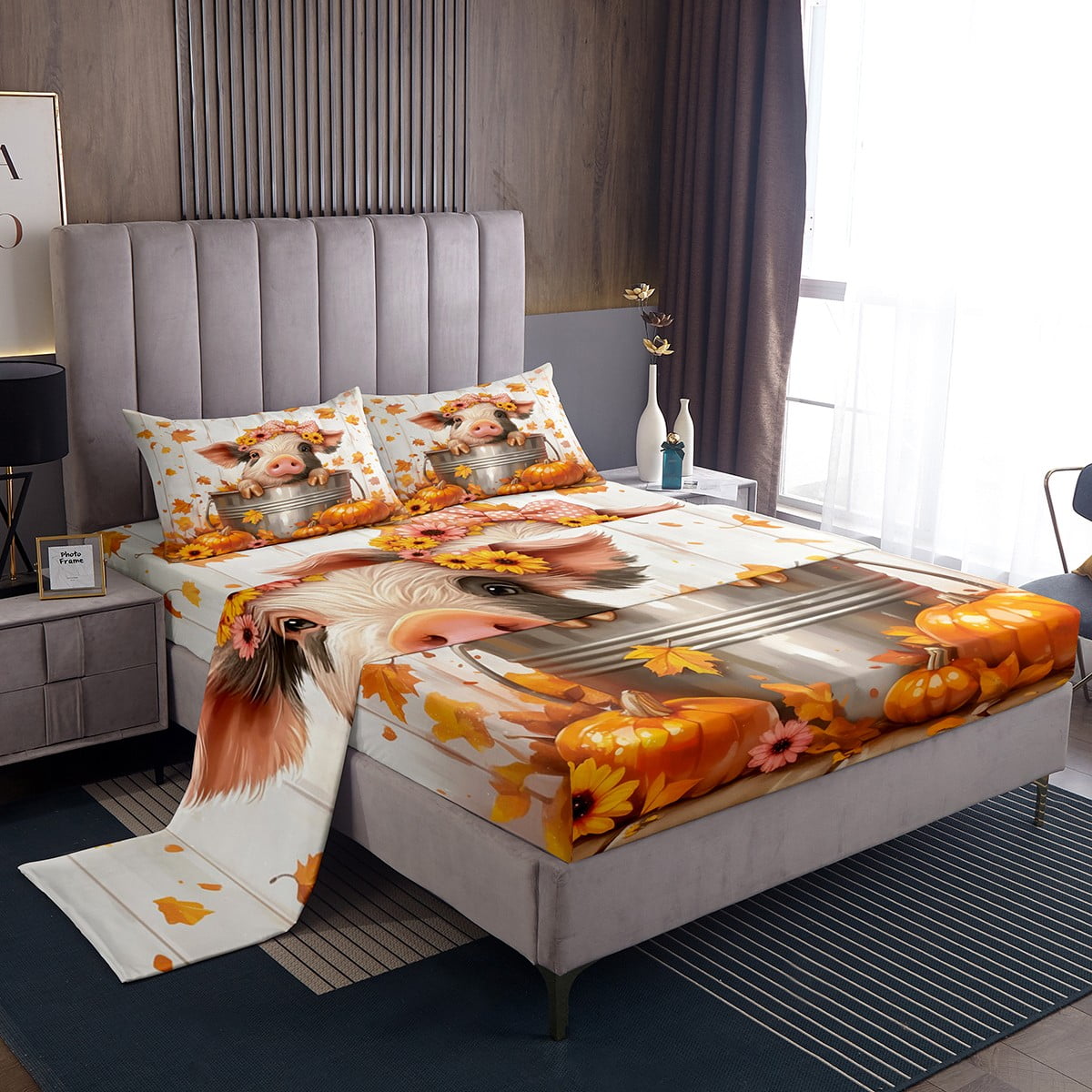 YST Farm Animal Pig King Bed Sheets Set,Fall Leaf Autumn Pumpkin ...