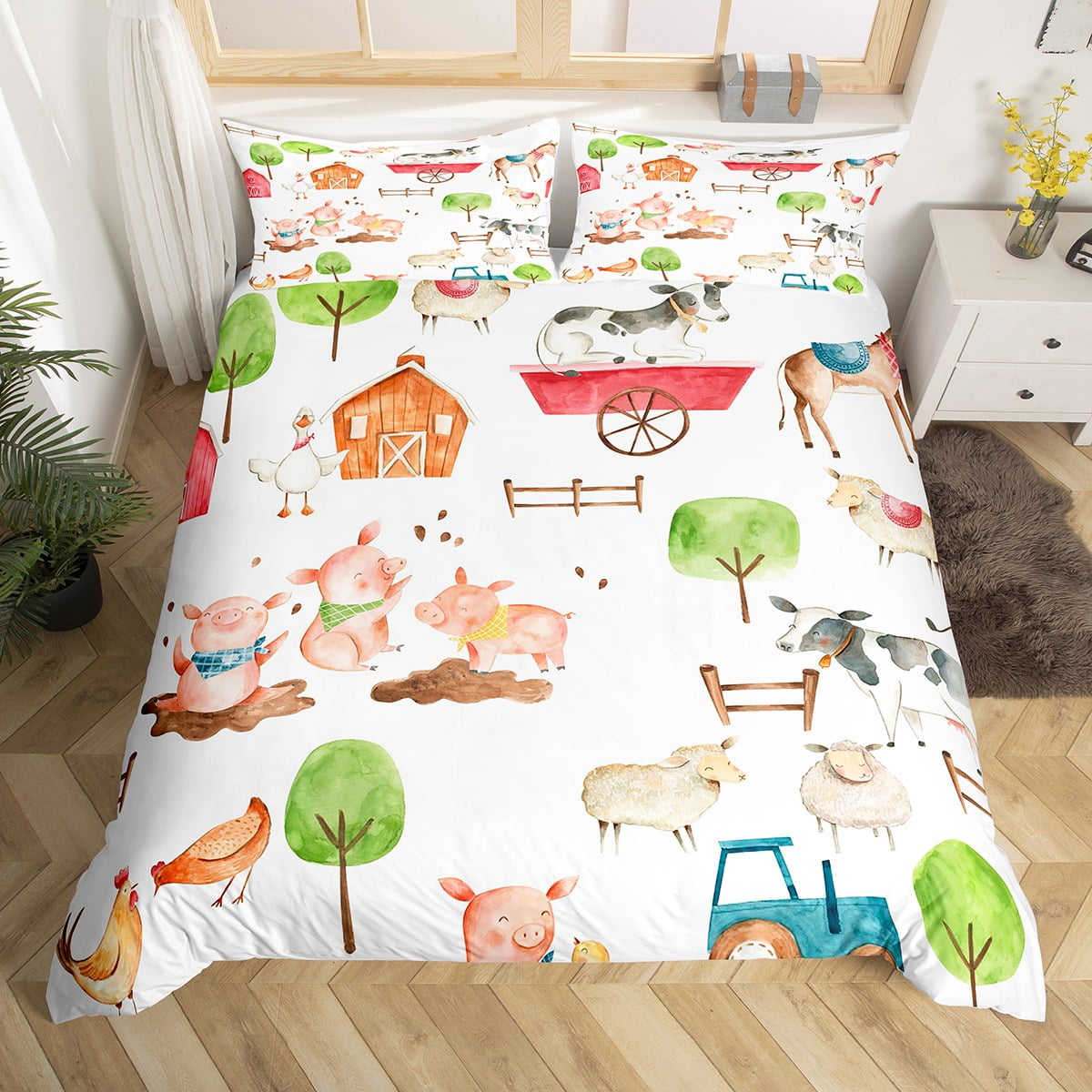 YST Farm Animals Bedding Set For Kids Twin Cute Pig Sheep Cow Print ...