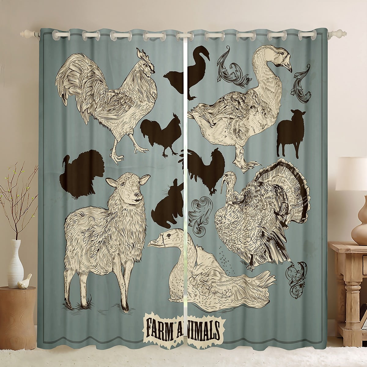 Erosebridal Farm Animals Blackout Curtains Sheep Rooster Curtains ...