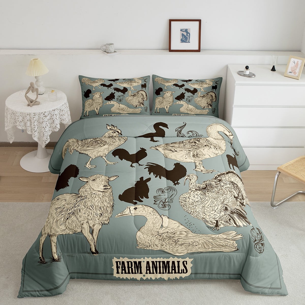 YST Farm Animals Comforter Twin Sheep Rooster Bedding Set, Rustic Lodge ...