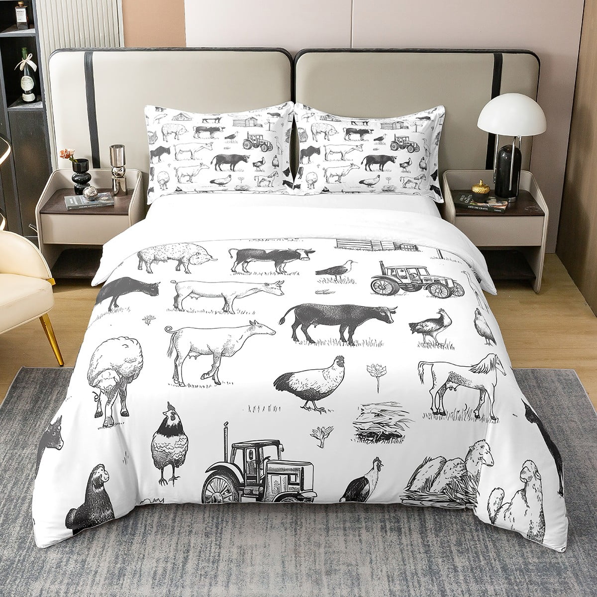 Erosebridal Farm Animals Duvet Cover,Chicken Horse Cattle Comforter ...