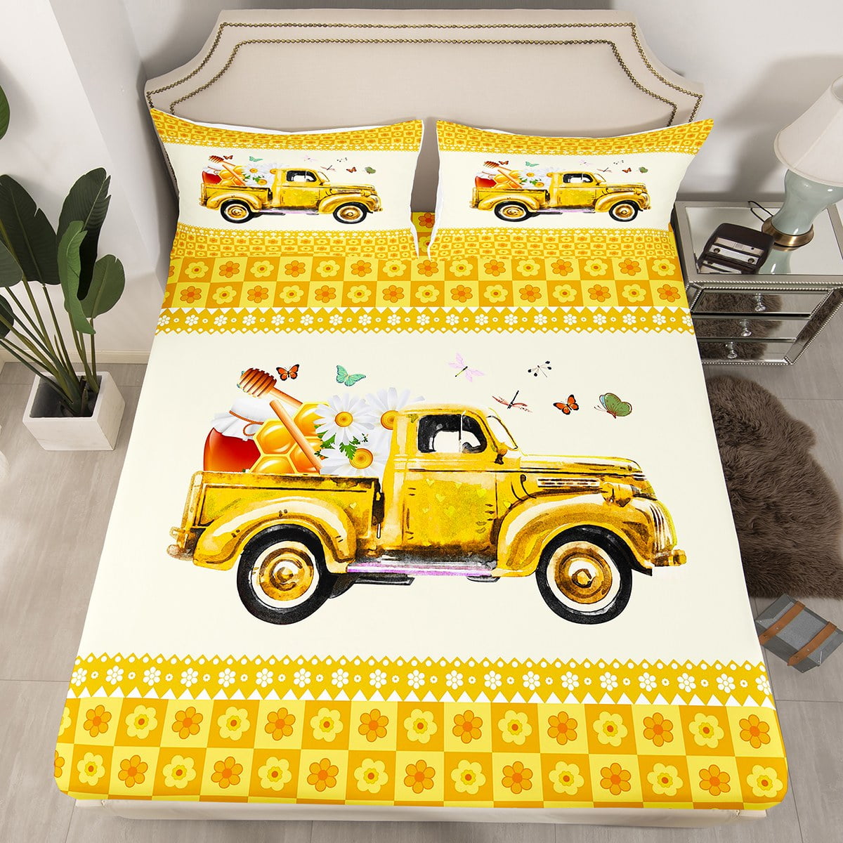 Farm Bedding Set Full Size,Tractor Construction Truck Fitted Sheet ...